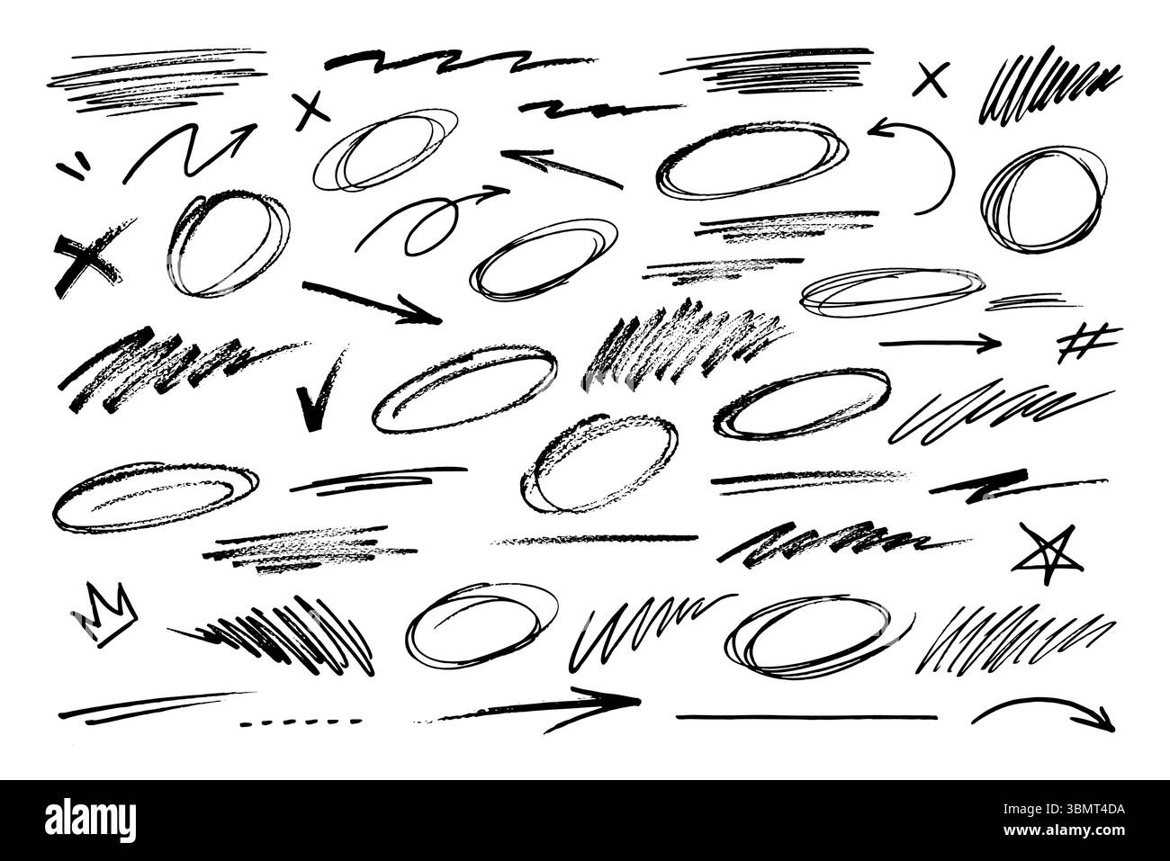 Set of hand drawn vector scribbles isolated. Circular strokes ...