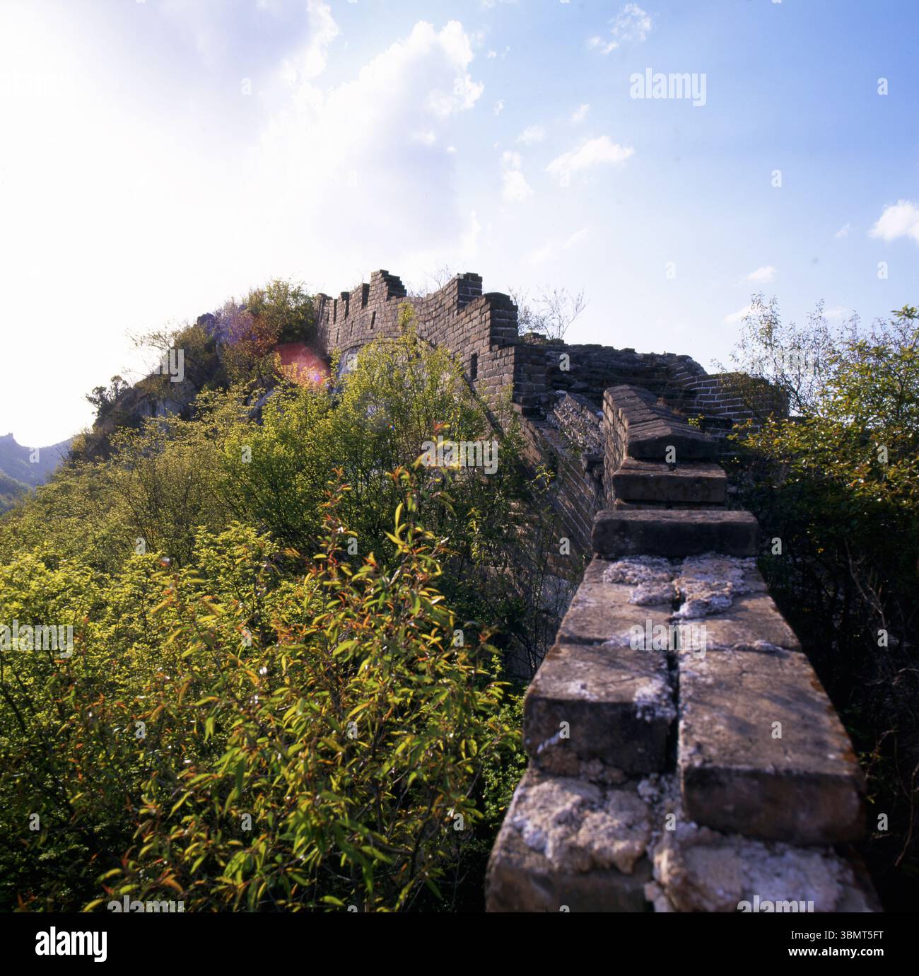 Great Wall of China - Weather-Worn Parapet Merging with Spring Foliage ...