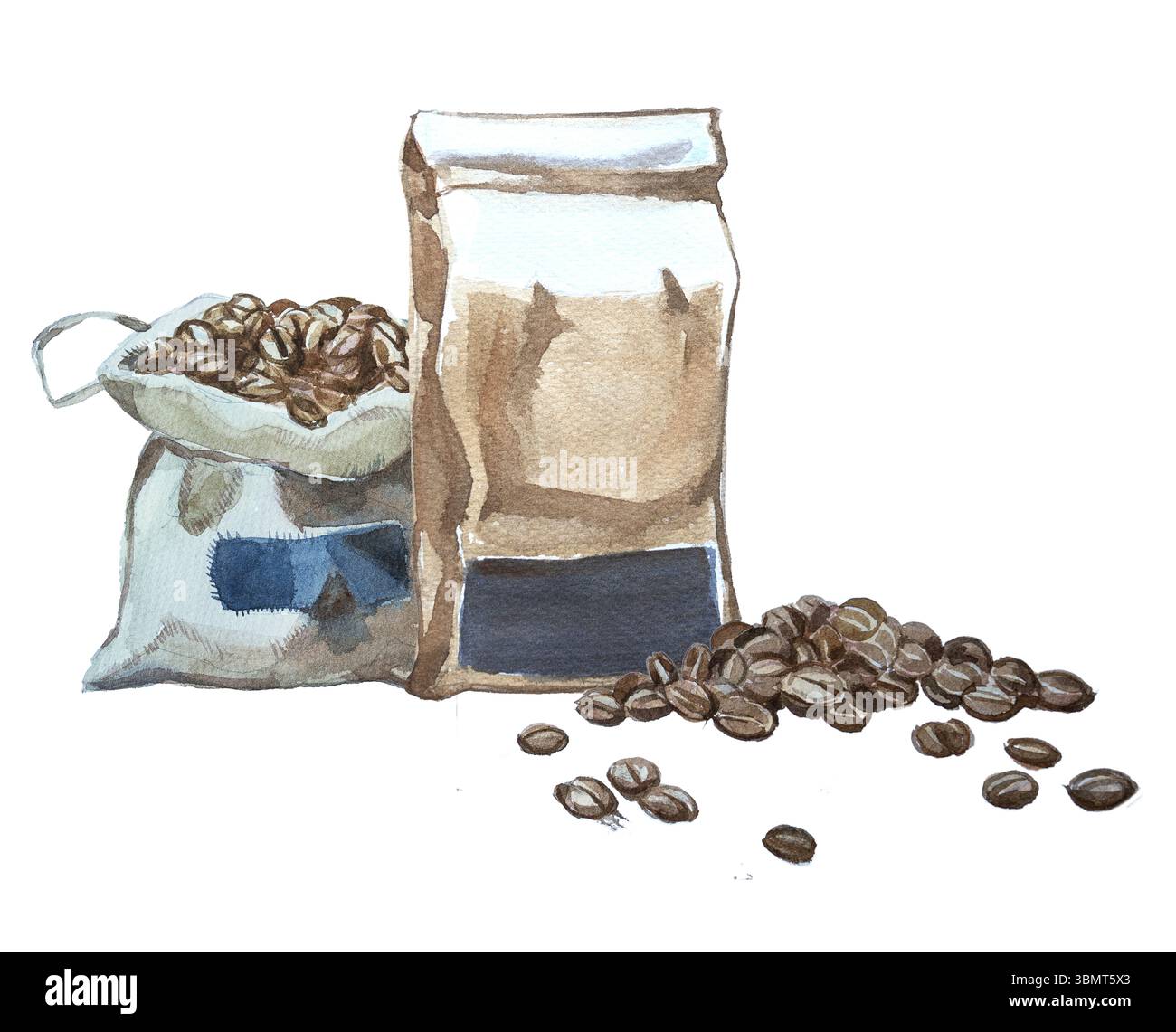 Coffee grains in a bag isolated on white Stock Photo - Alamy