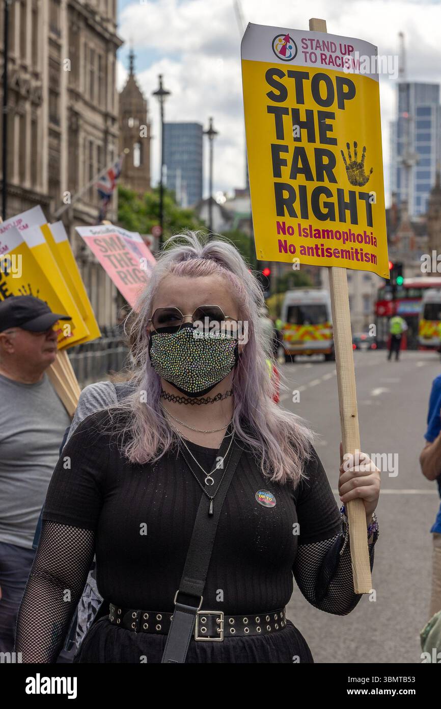 London, UK. Saturday 28 June 2025. Stand Up To Racism held a counter ...