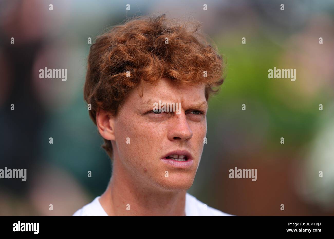 Jannik Sinner speaks to the media at the All England Lawn Tennis and Croquet Club in Wimbledon ...