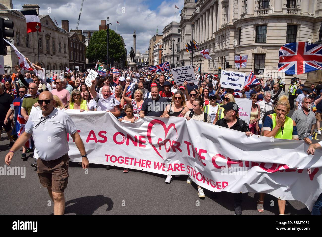 London, UK. 28th June 2025. Right-wing protesters march against ...