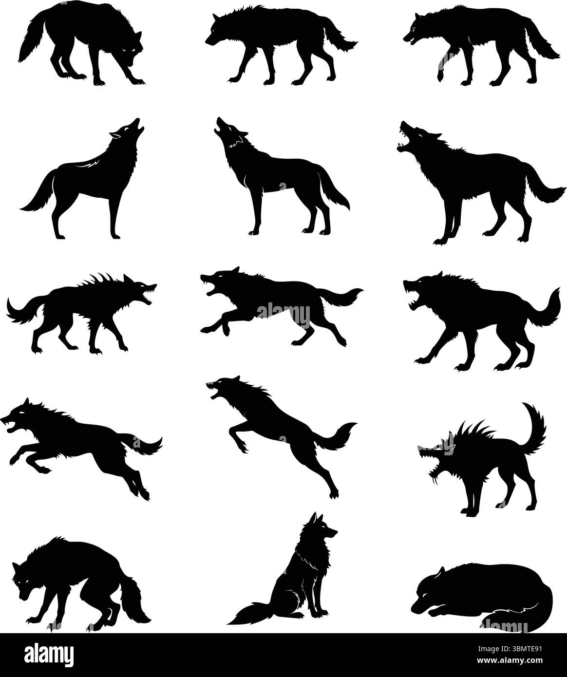 Pack of wolves silhouette set Stock Vector Images - Alamy