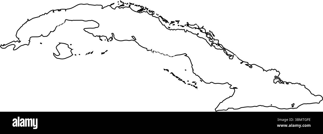 Outline Map of Cuba - Black Line Geographic Illustration Stock Vector ...