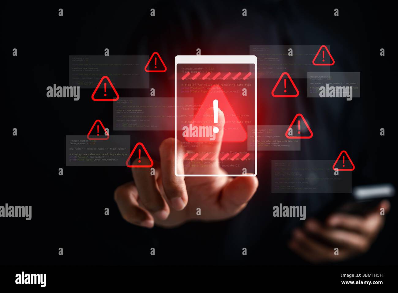 Cyber threat warning with red alert icons showing online danger ...