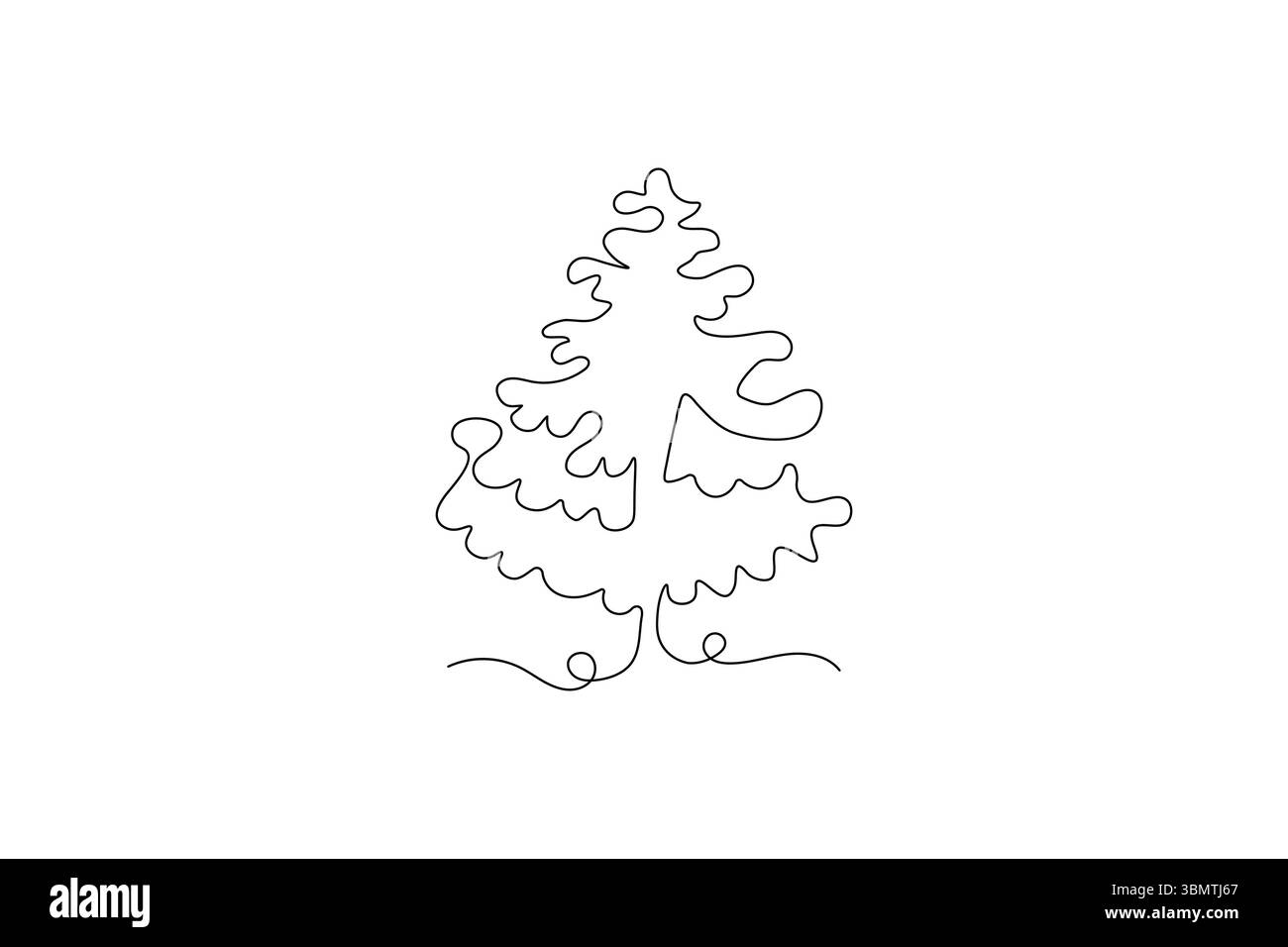 Continuous one line cute Christmas tree and star hand drawn outline ...