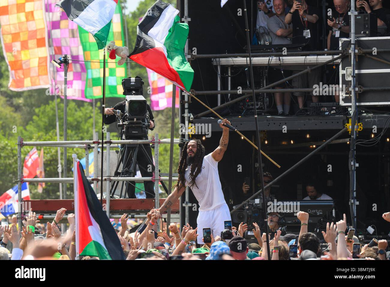 Somerset, UK. 28 June 2025. Bob Vylan performing during the Glastonbury ...