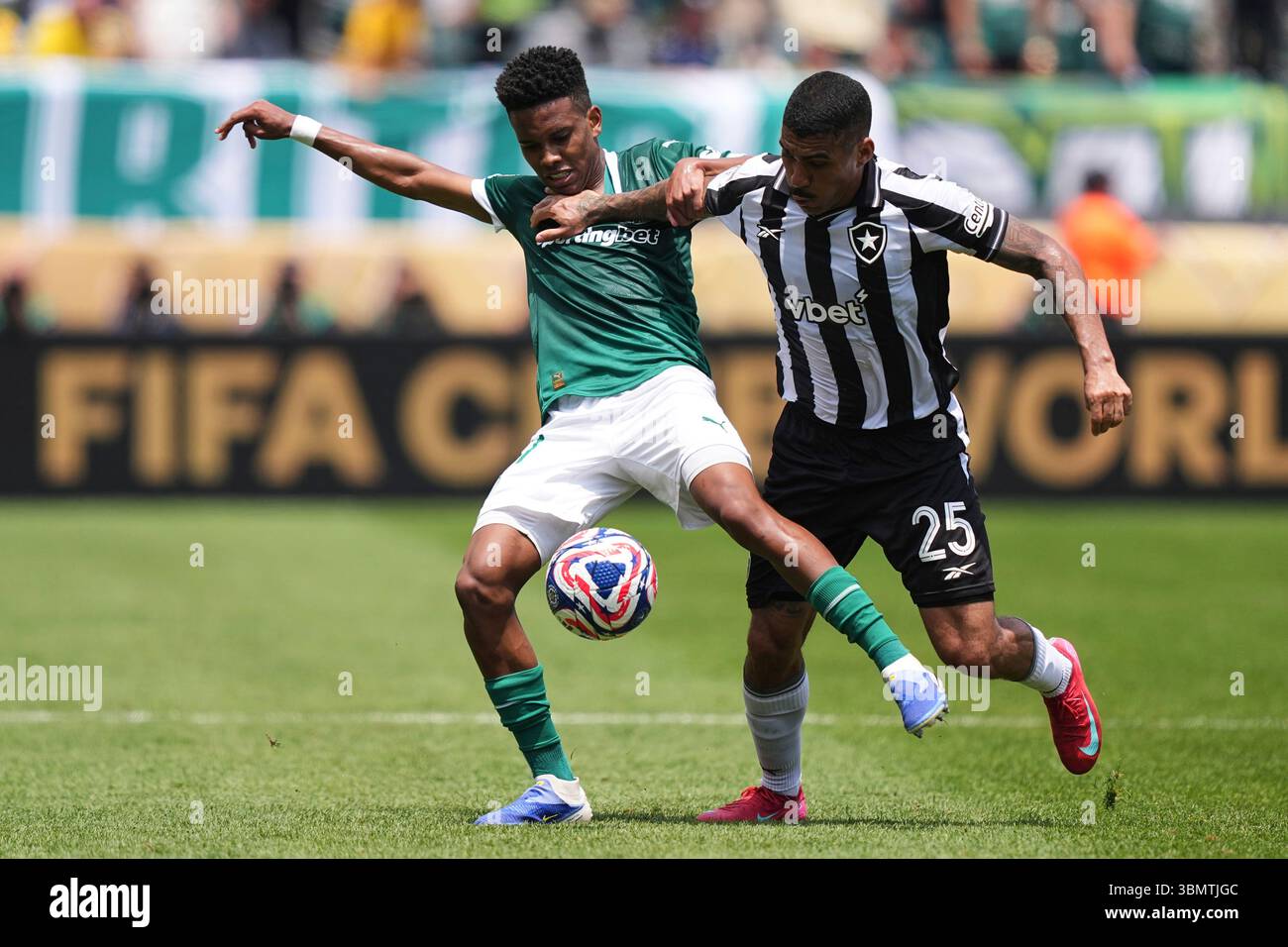 Botafogo's Allan (25) and Palmeiras' Estevao (41) battle for the ball ...