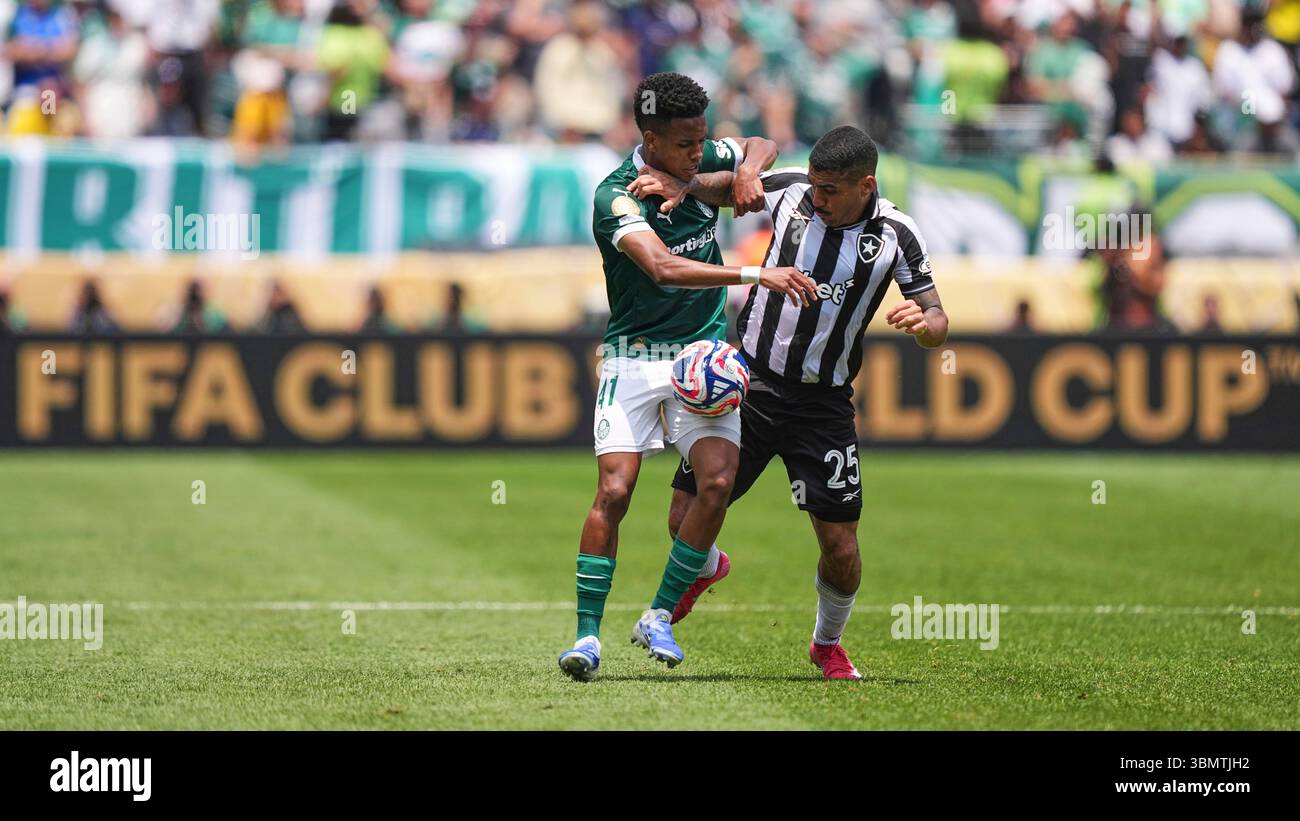 Botafogo's Allan (25) and Palmeiras' Estevao (41) battle for the ball ...