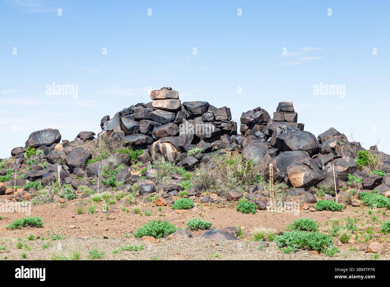 Black Dolerite boulders near Brandvlei, Northern Cape, South Africa, an ...