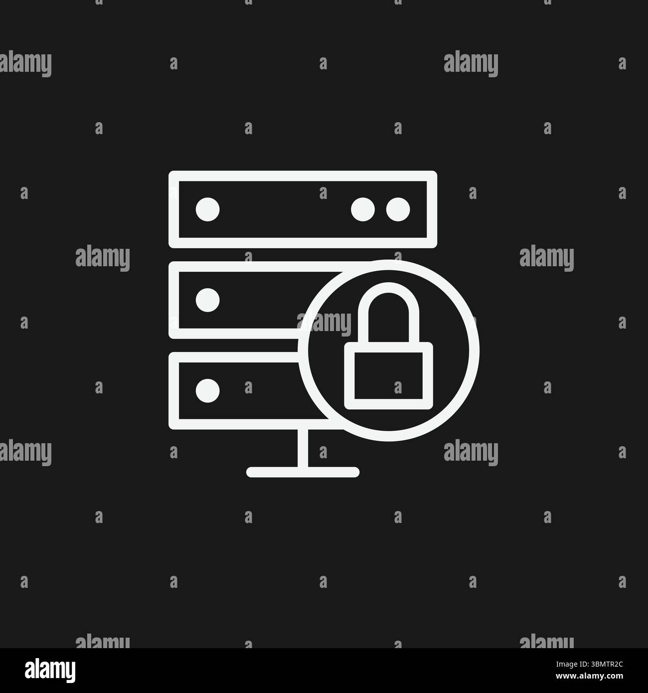 Secure Server Icon with Padlock for Data Center Protection, Encrypted Database Hosting, and ...