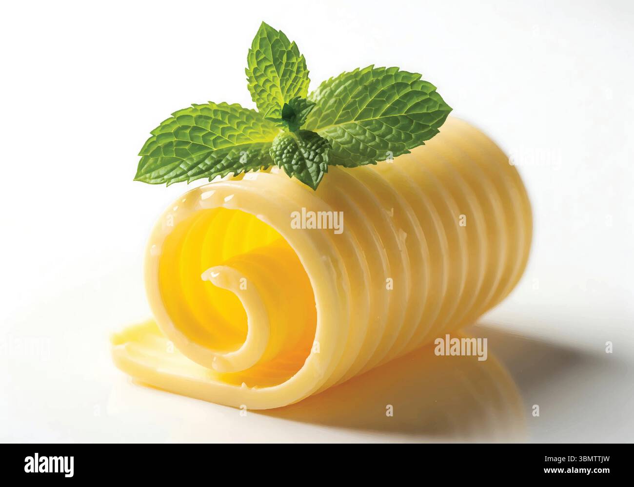 Butter Curls with Fresh Mint Leaves Isolated on White Background Stock ...