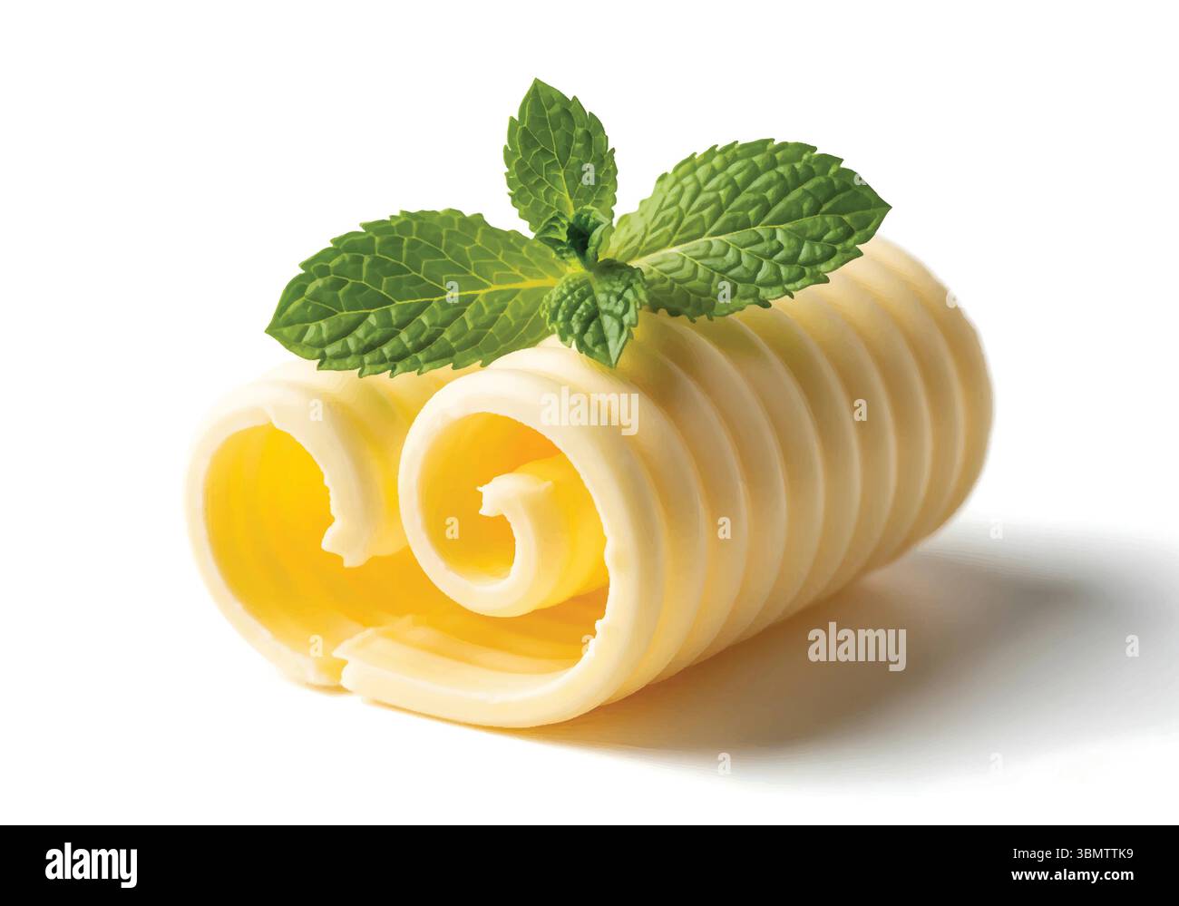 Butter Curls with Fresh Mint Leaves Isolated on White Background Stock ...