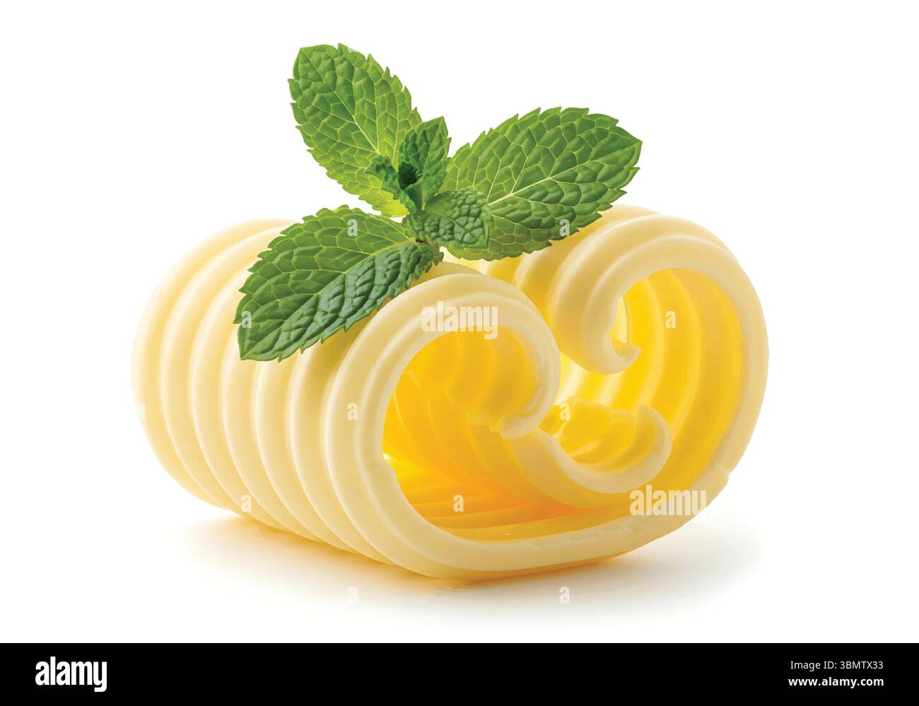 Butter Curls with Fresh Mint Leaves Isolated on White Background Stock ...