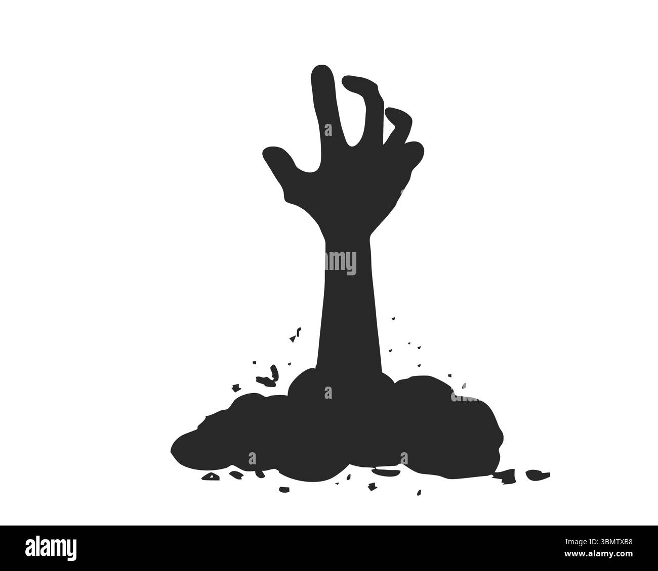 Spooky zombie hand silhouette rising from the ground on Halloween night ...