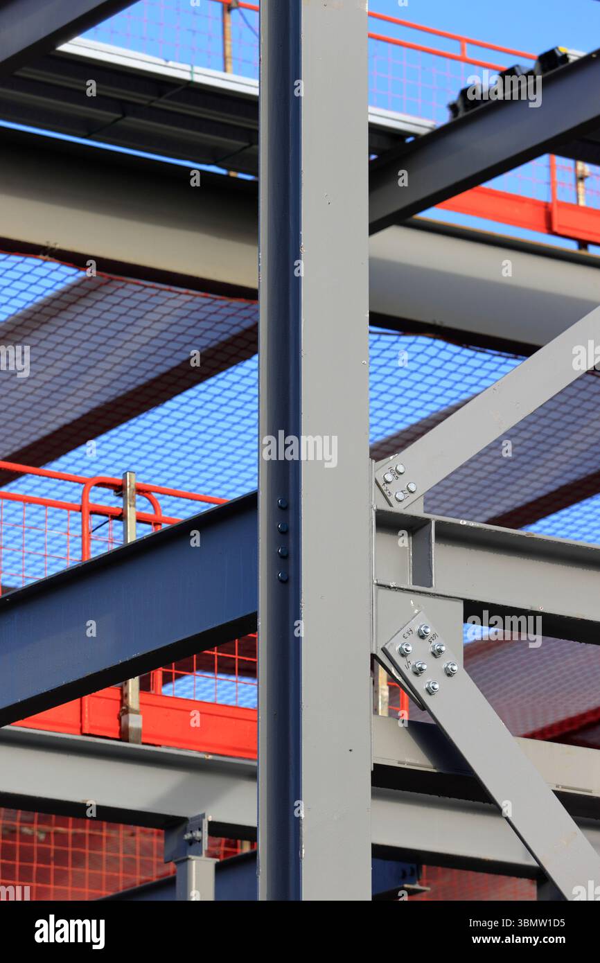 Steel skeleton frame steelwork with fall arrest safety netting at ...