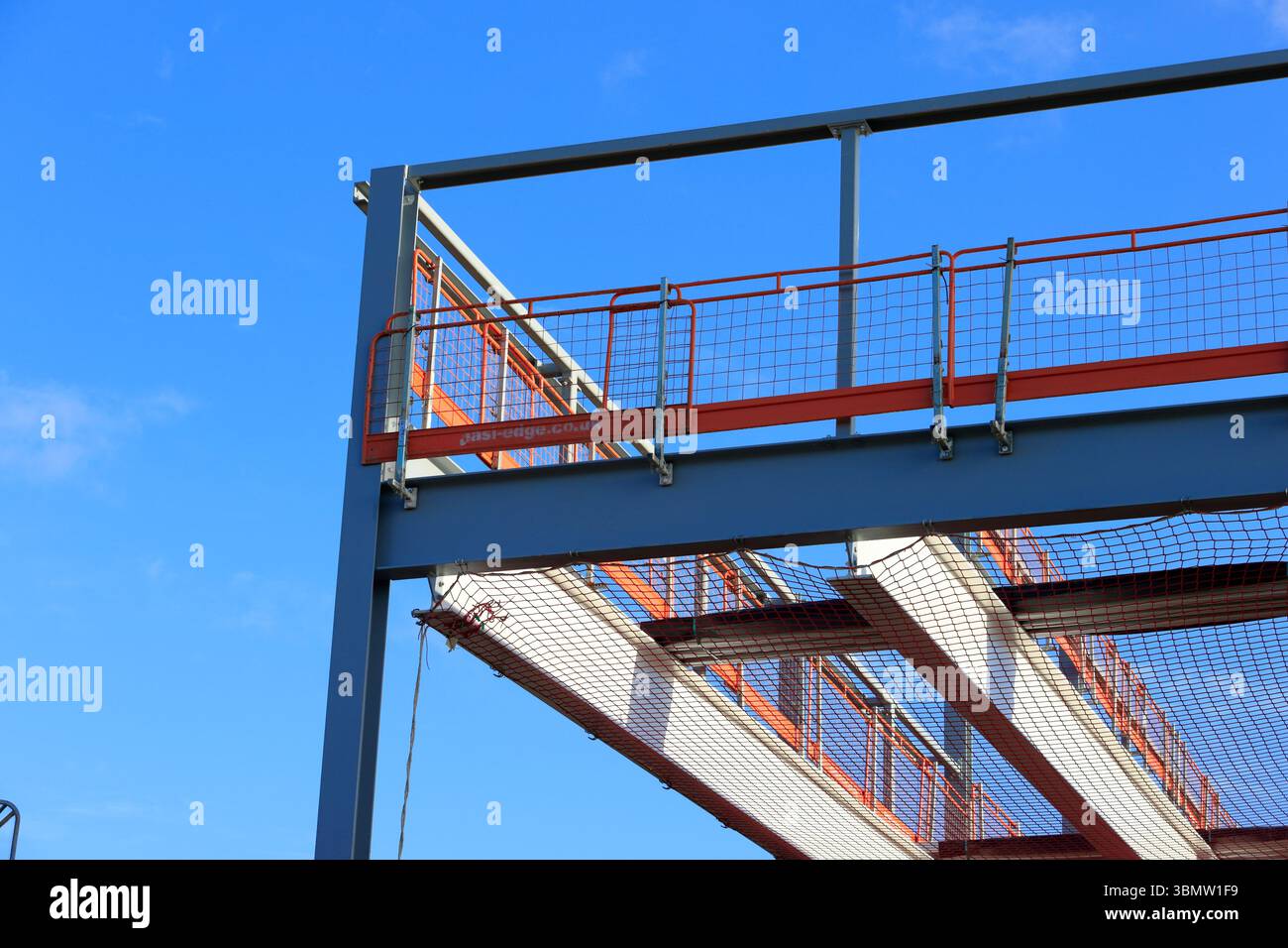 Steel skeleton frame steelwork with fall arrest safety netting at ...