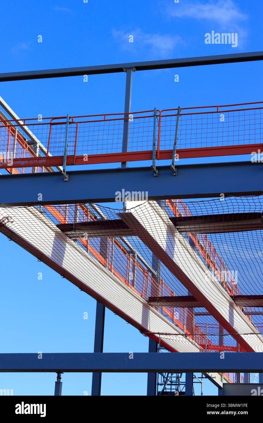 Steel skeleton frame steelwork with fall arrest safety netting at ...