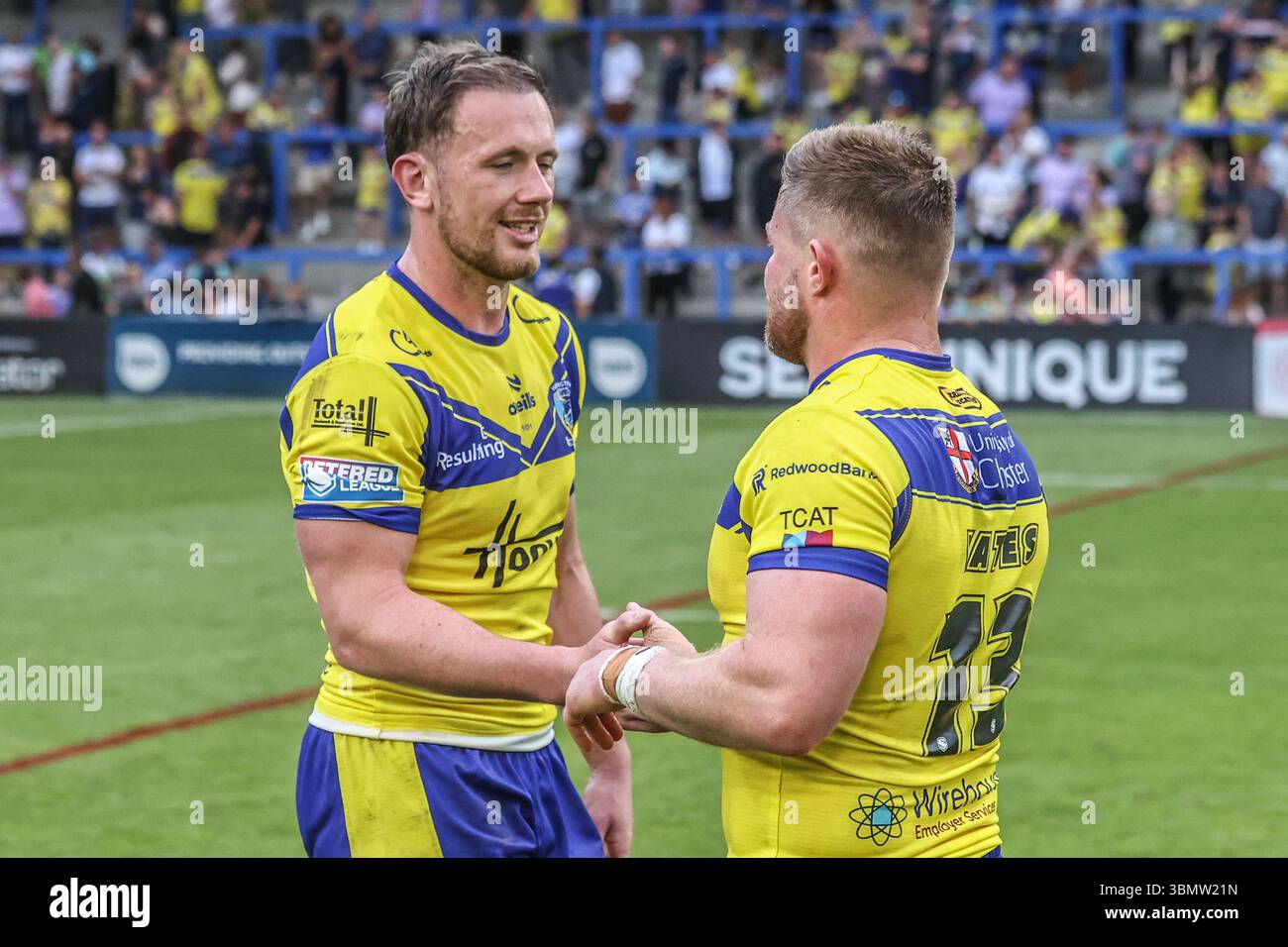 Warrington, UK. 28th June, 2025. Ben Currie of Warrington Wolves and ...