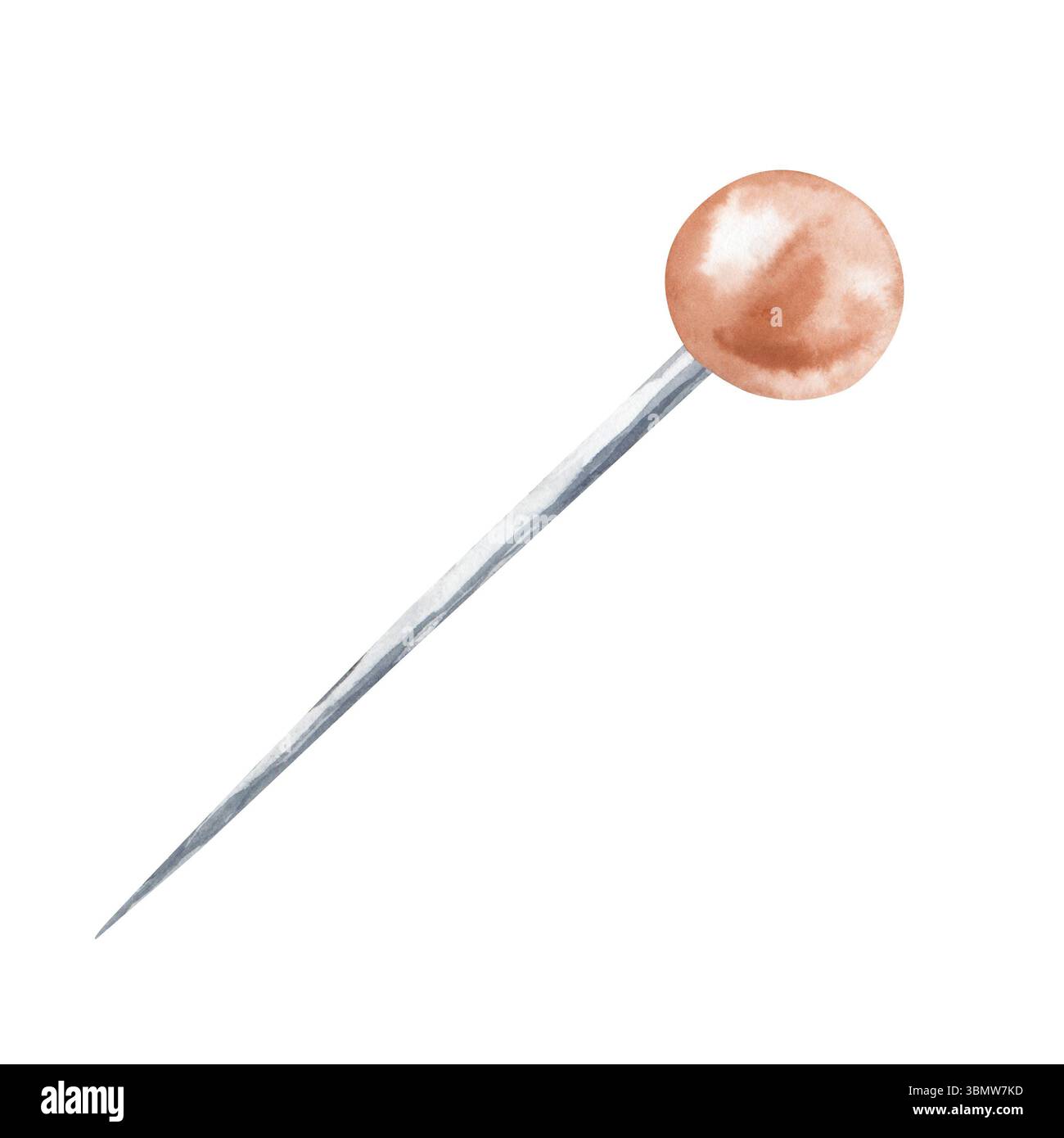 Watercolor illustration of a red sharp pin. Drawing of a seamstress's ...