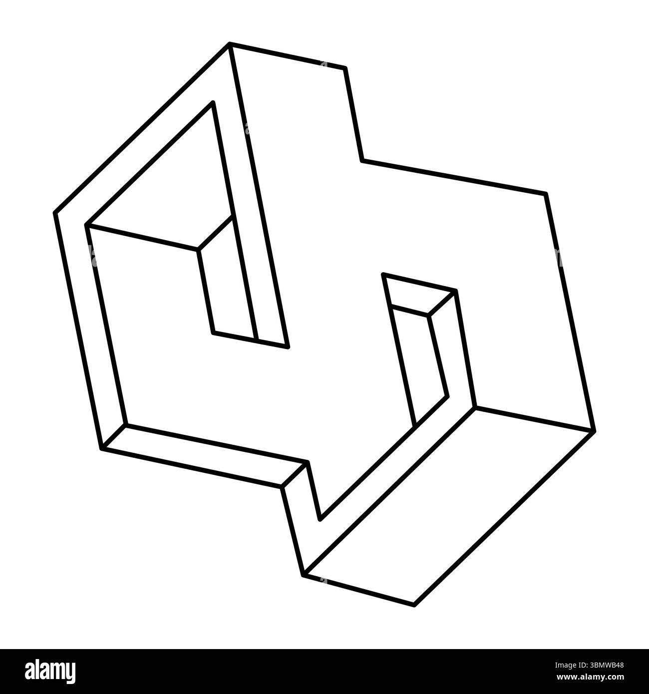 Optical illusion shapes. Impossible objects. Optical art figures. Line ...