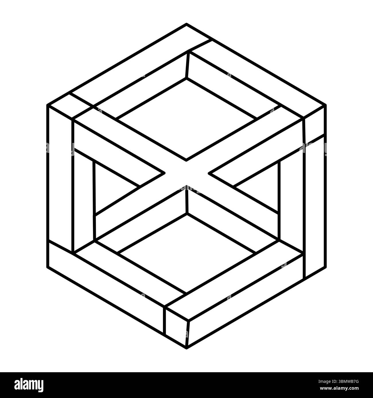 Impossible cube. Line design. Impossible shapes. Optical illusion objects. Optical art Stock ...