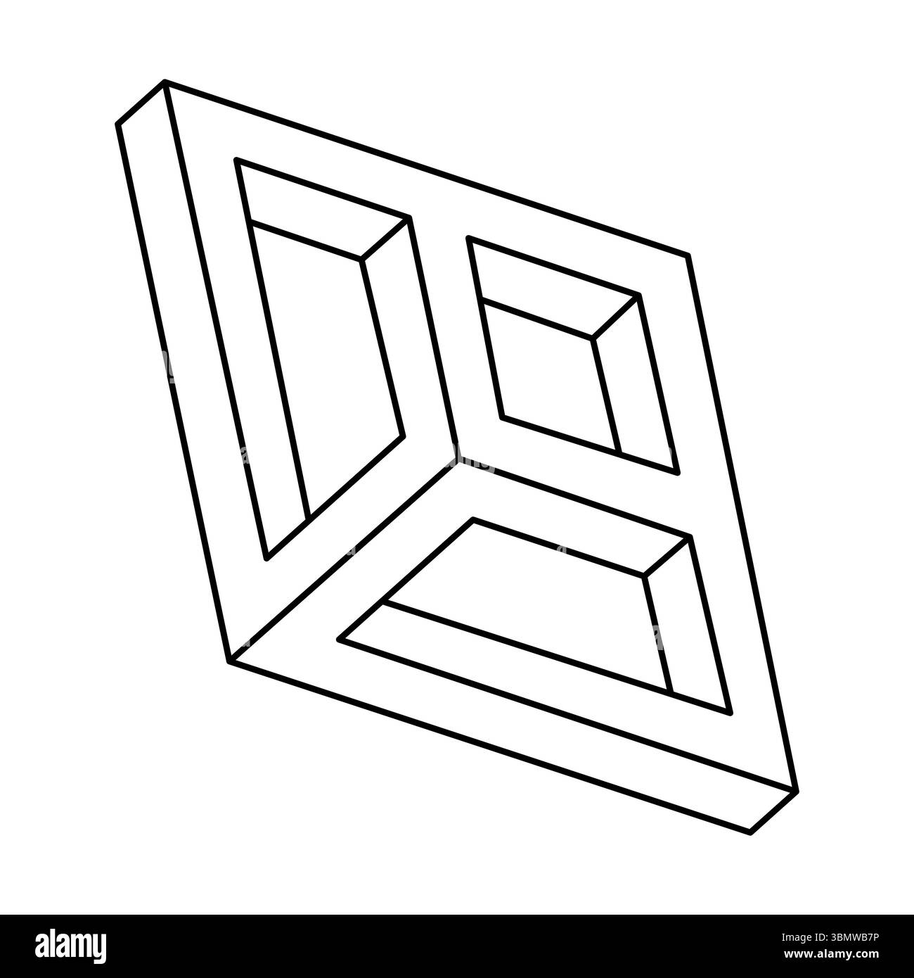 Optical illusion, impossible figure, isometric drawing. Isolated on a ...