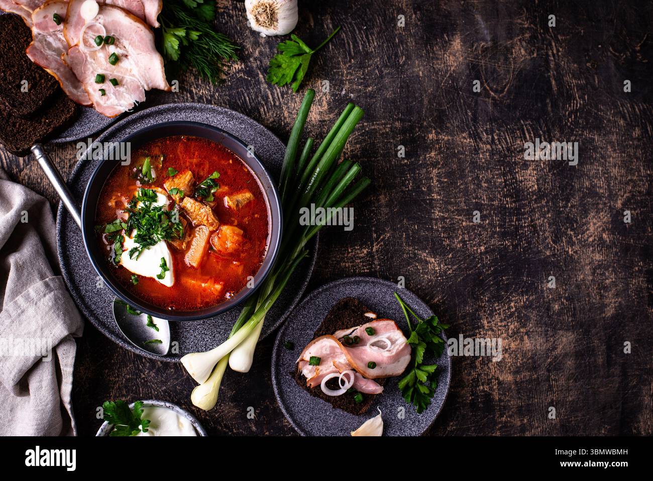 Traditional Ukrainian borsch with sour cream Stock Photo - Alamy