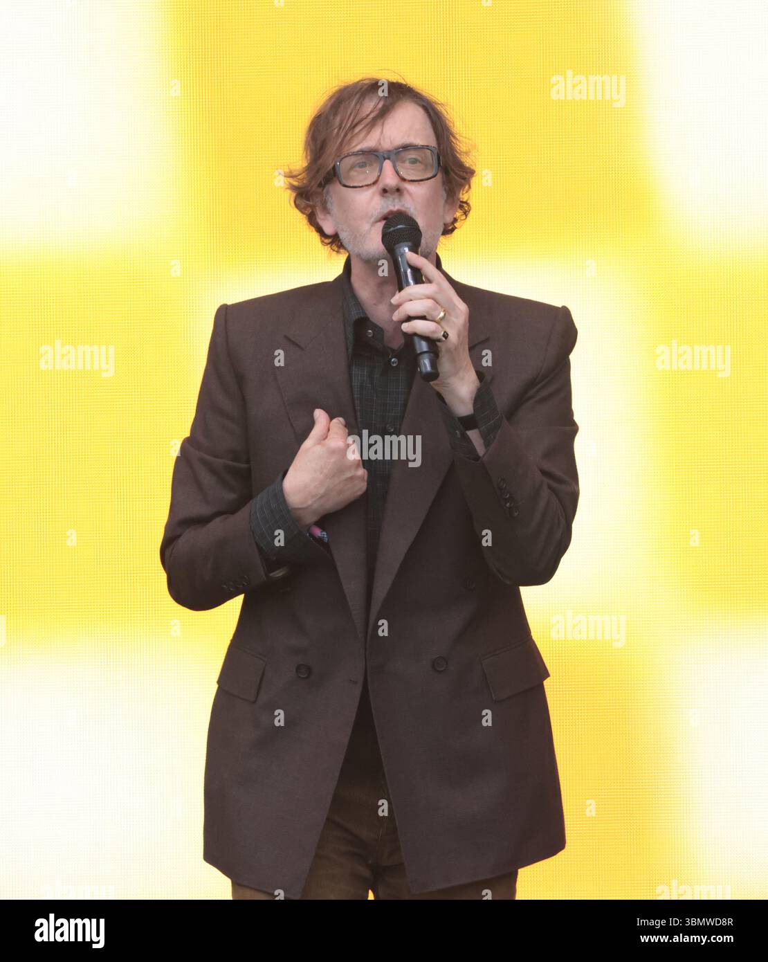 Pulp performs on the Pyramid Stage at the 2025 Glastonbury Festival in ...