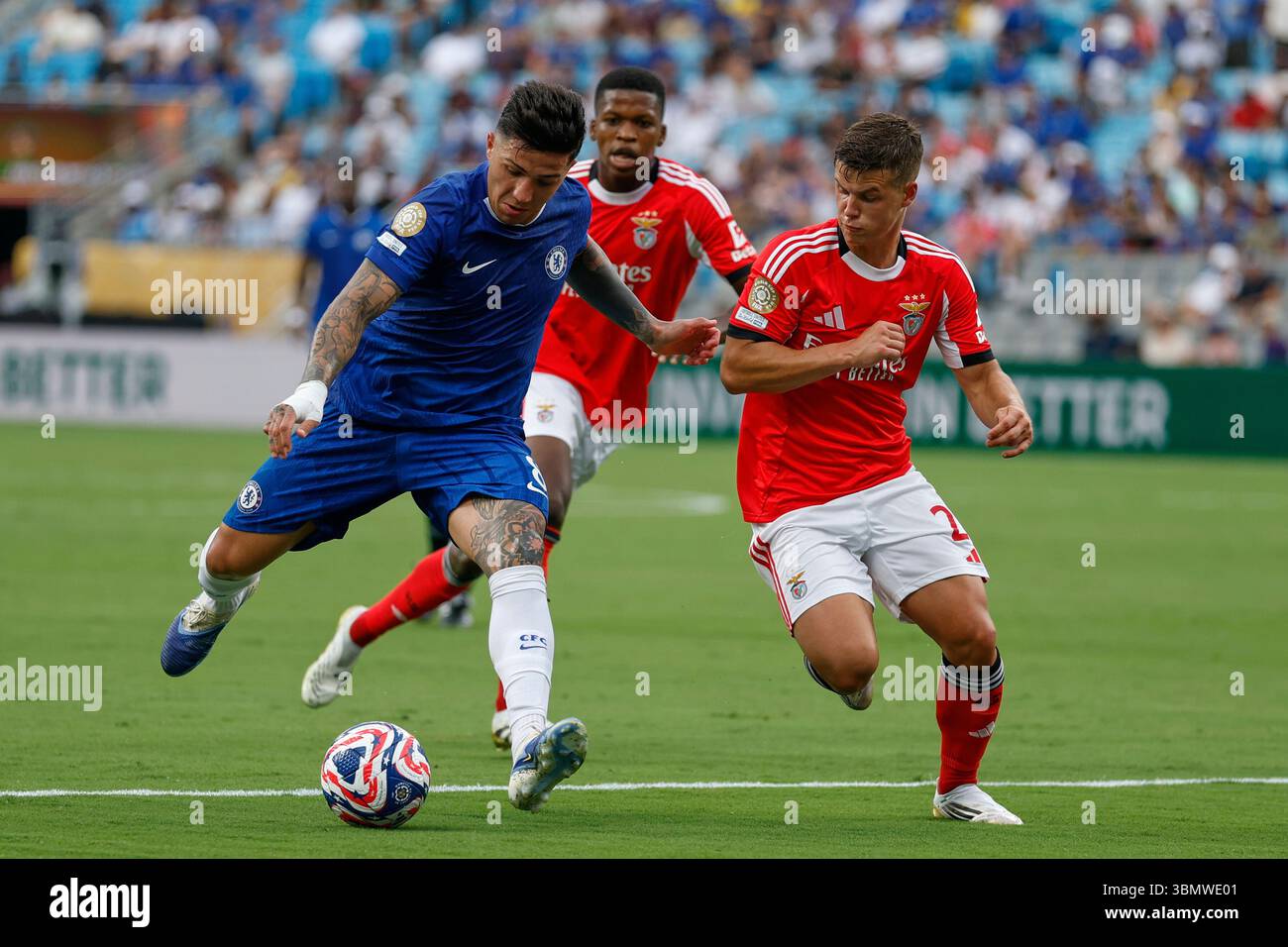Chelsea's Enzo Fernandez, left, and Benfica's Samuel Dahl battle for ...