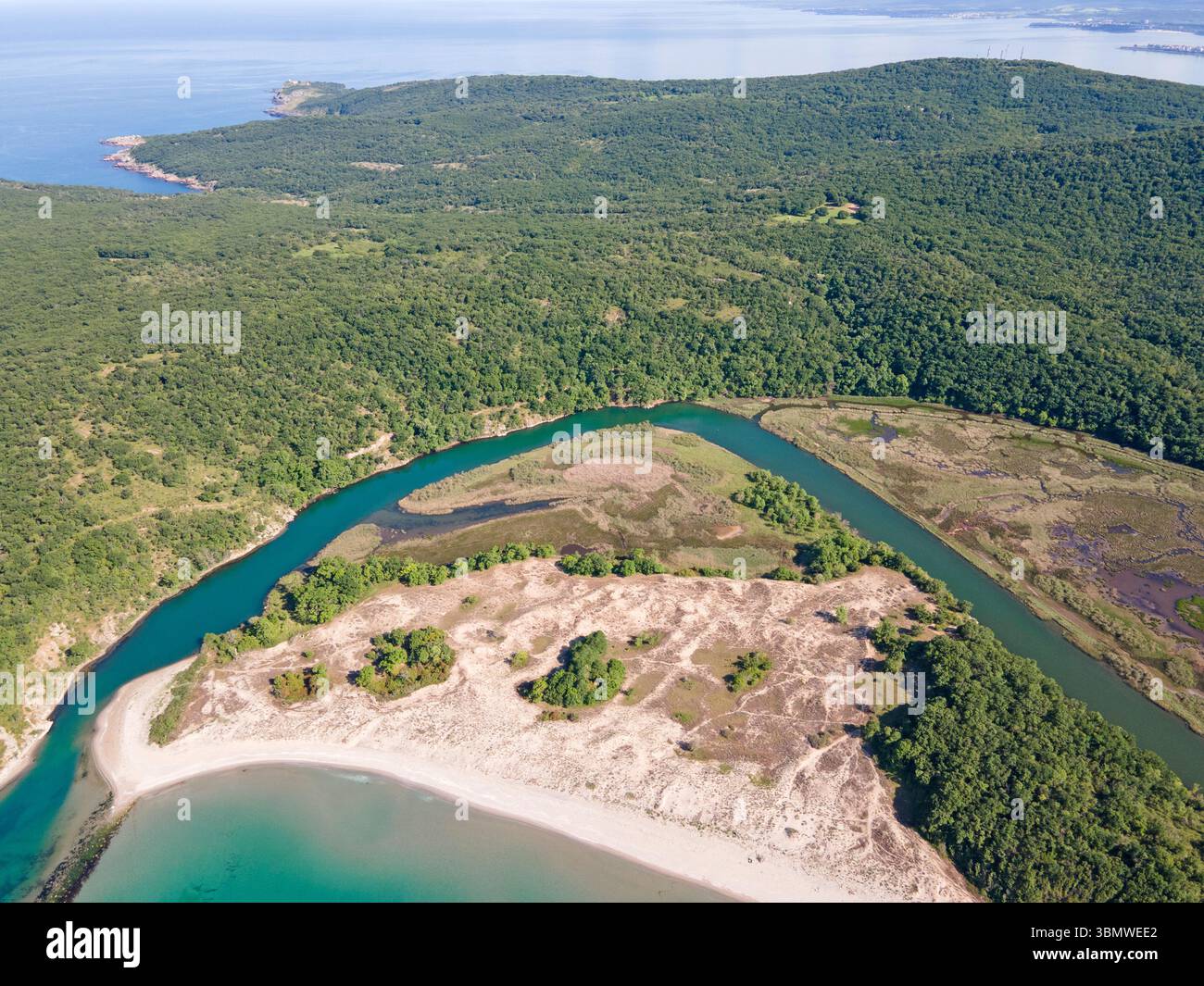 Aerial view of Black Sea Coast neat Arkutino region, Burgas Region ...