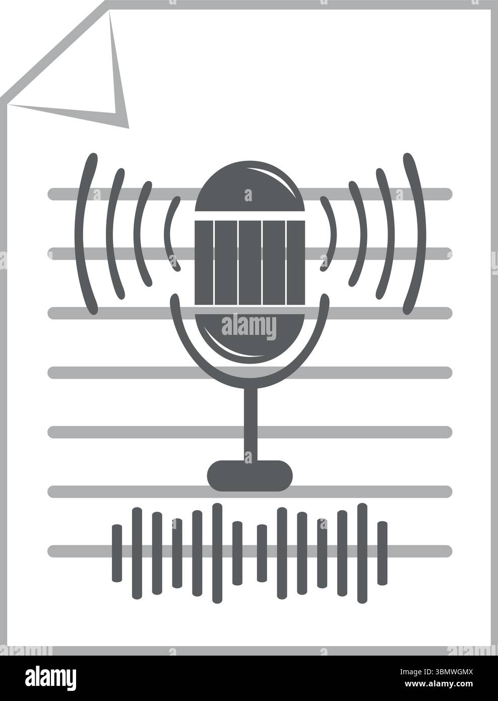 vector illustration icon microphone, computer document and sound waves ...