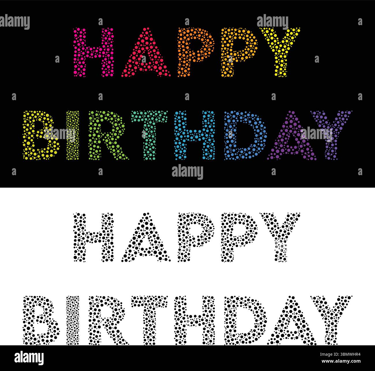 Colorful and Monochrome "Happy Birthday" Text Design Composed of Small ...