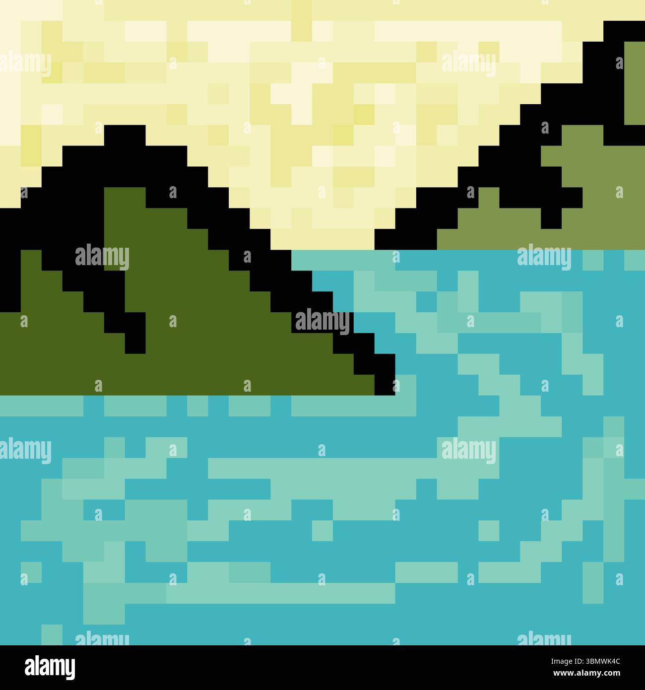 Mountain and sea landscape in pixel art style Stock Vector Image & Art ...