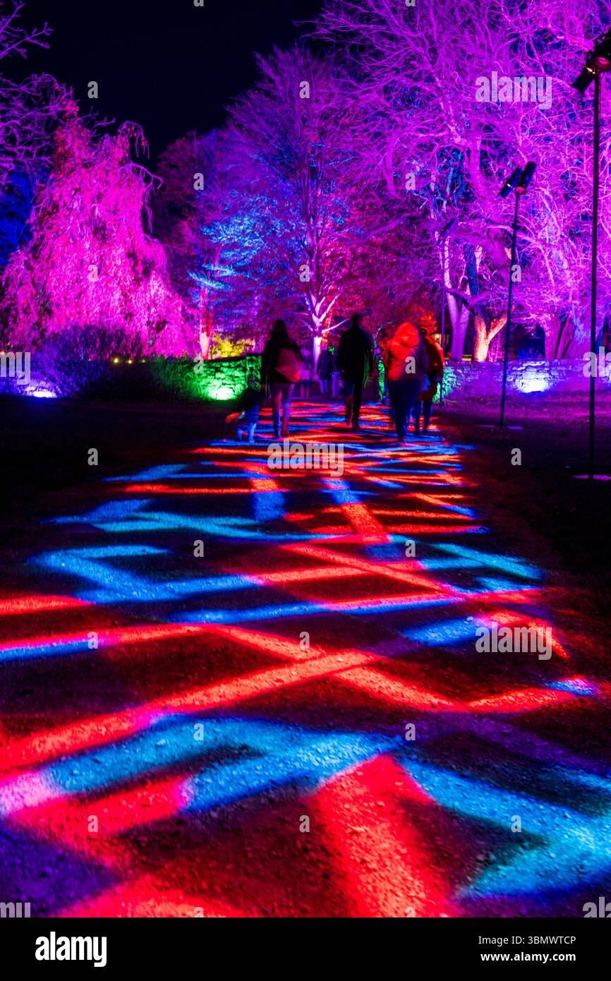 Dramatic nighttime lighting transforms the formal gardens into an ...