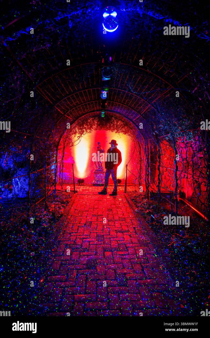 Dramatic nighttime lighting transforms the formal gardens into an ...