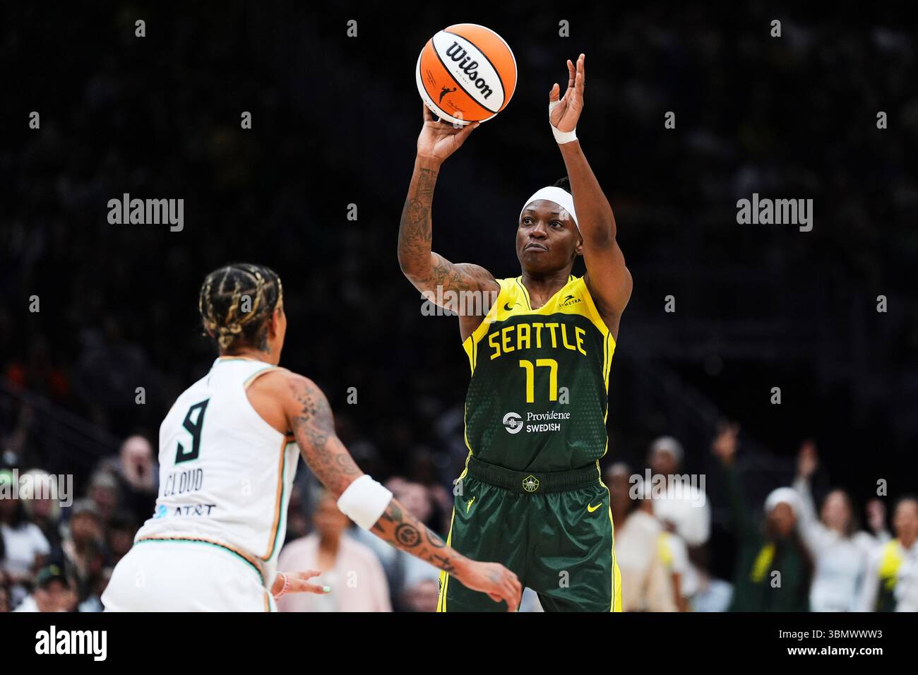 Seattle Storm guard Erica Wheeler shoots against New York Liberty guard ...