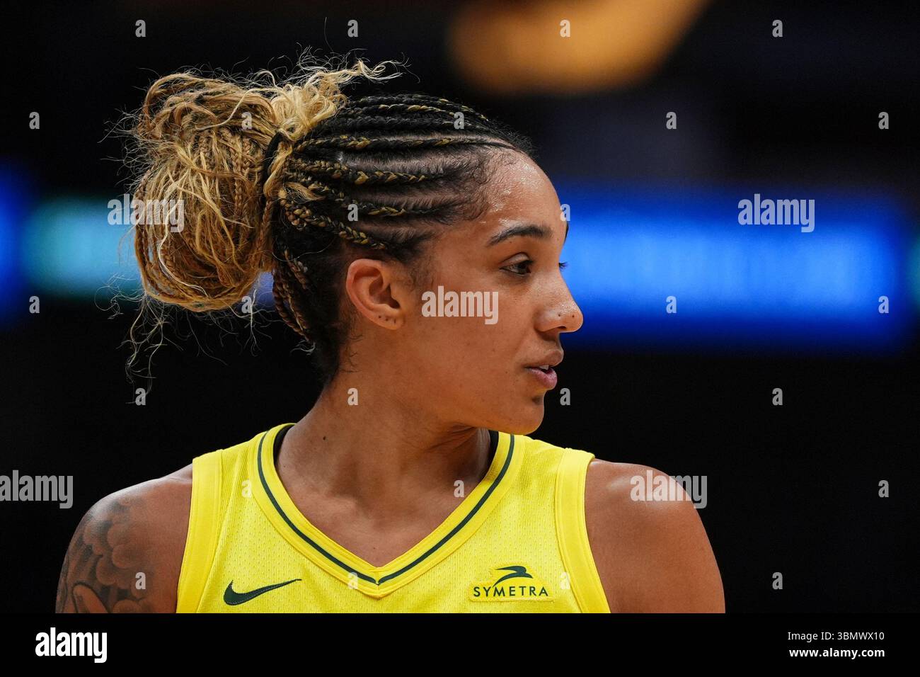 Seattle Storm forward Gabby Williams looks on during a WNBA basketball ...