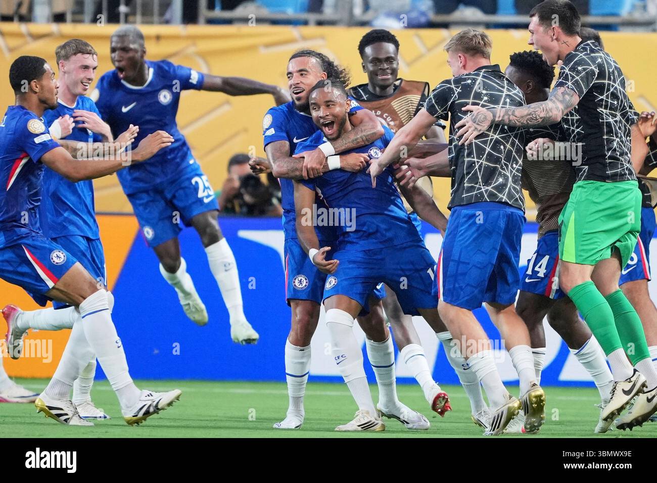 Chelsea's Christopher Nkunku is congratulated after scoring his teams ...