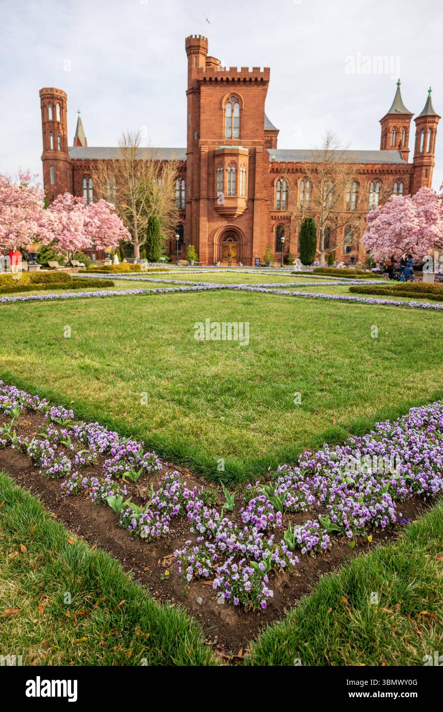 The Smithsonian Castle looks beautiful in the springtime Stock Photo ...