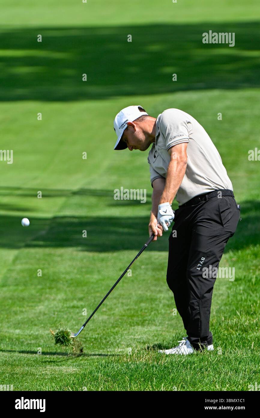 DETROIT, MI - JUNE 28: Emiliano Grillo (ARG) hits his approach shot on ...