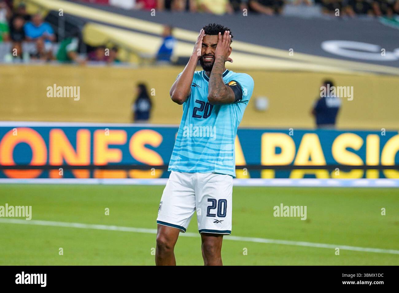 Panama midfielder Anibal Godoy (20) reacts to missing a penalty kick ...