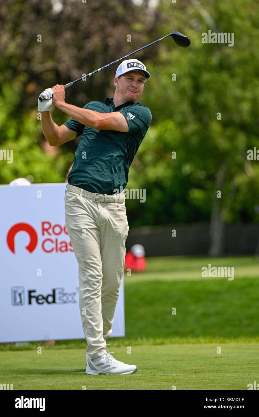 DETROIT, MI - JUNE 28: Matt McCarty (USA) watches his tee shot on 2 ...