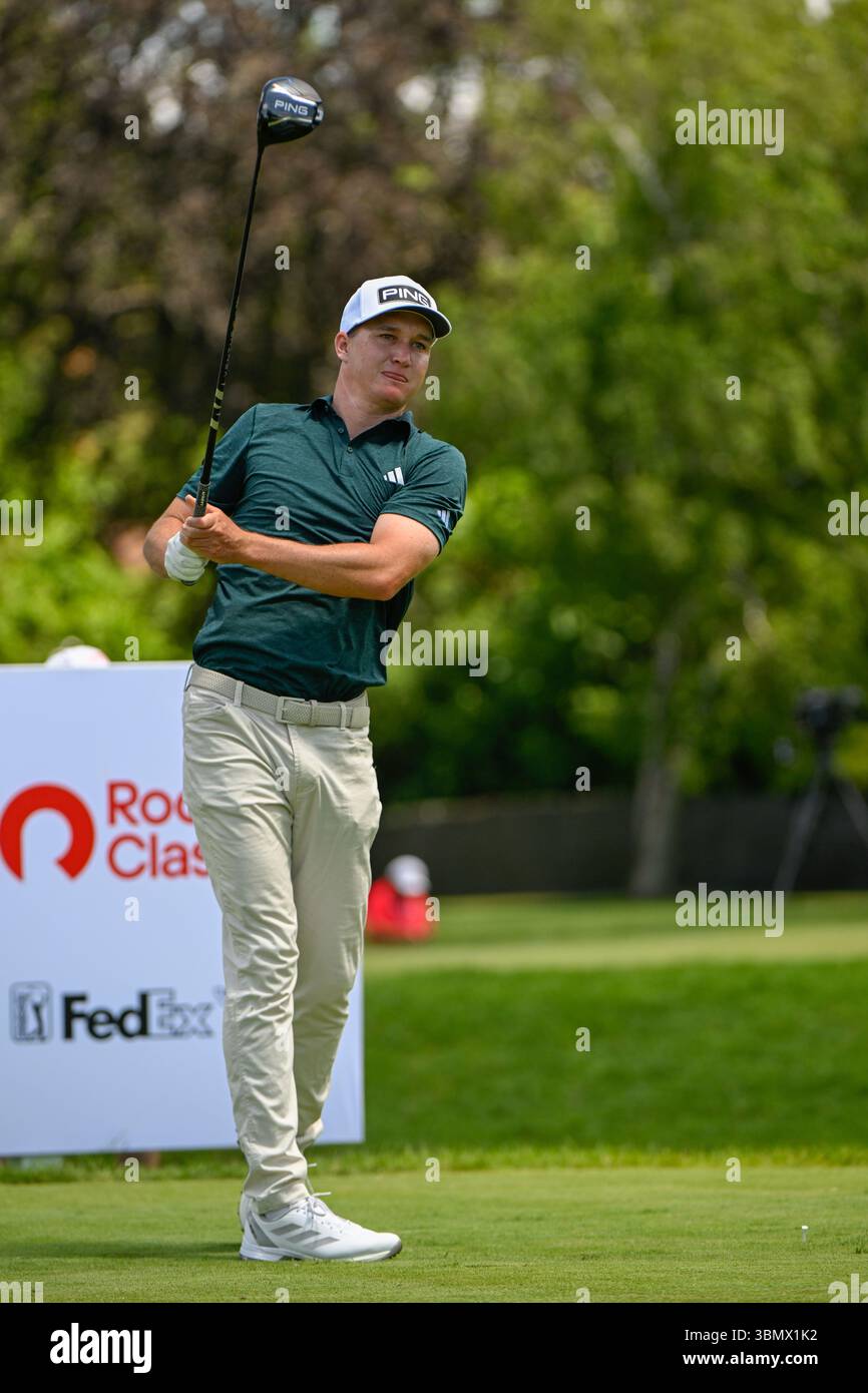 DETROIT, MI - JUNE 28: Matt McCarty (USA) watches his tee shot on 2 ...