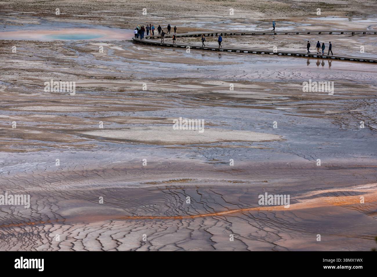 Yellowstone National Park, USA - June 08, 2022: Tourists walk on ...