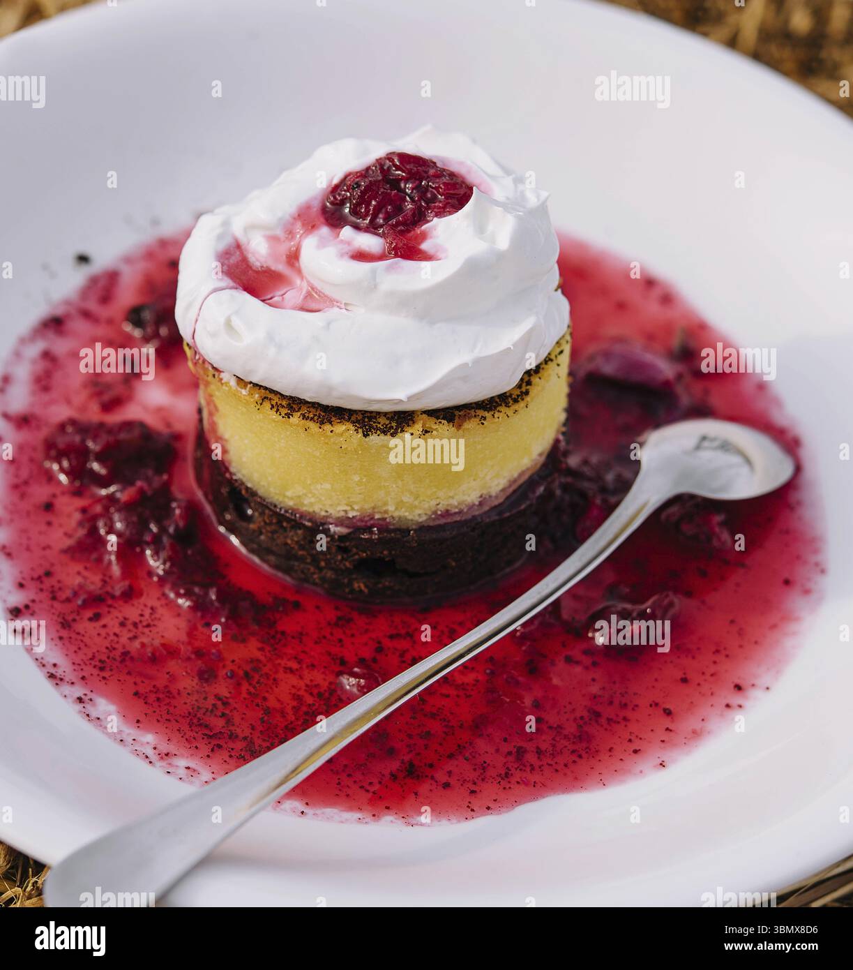 food still-life, Dessert with cream with strawberry jam Stock Photo - Alamy