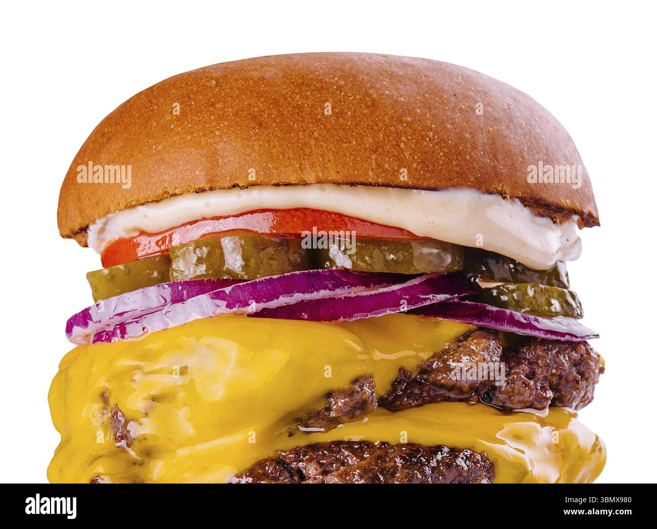 food still-life, Large cheeseburger with two beef patties grilled Stock ...