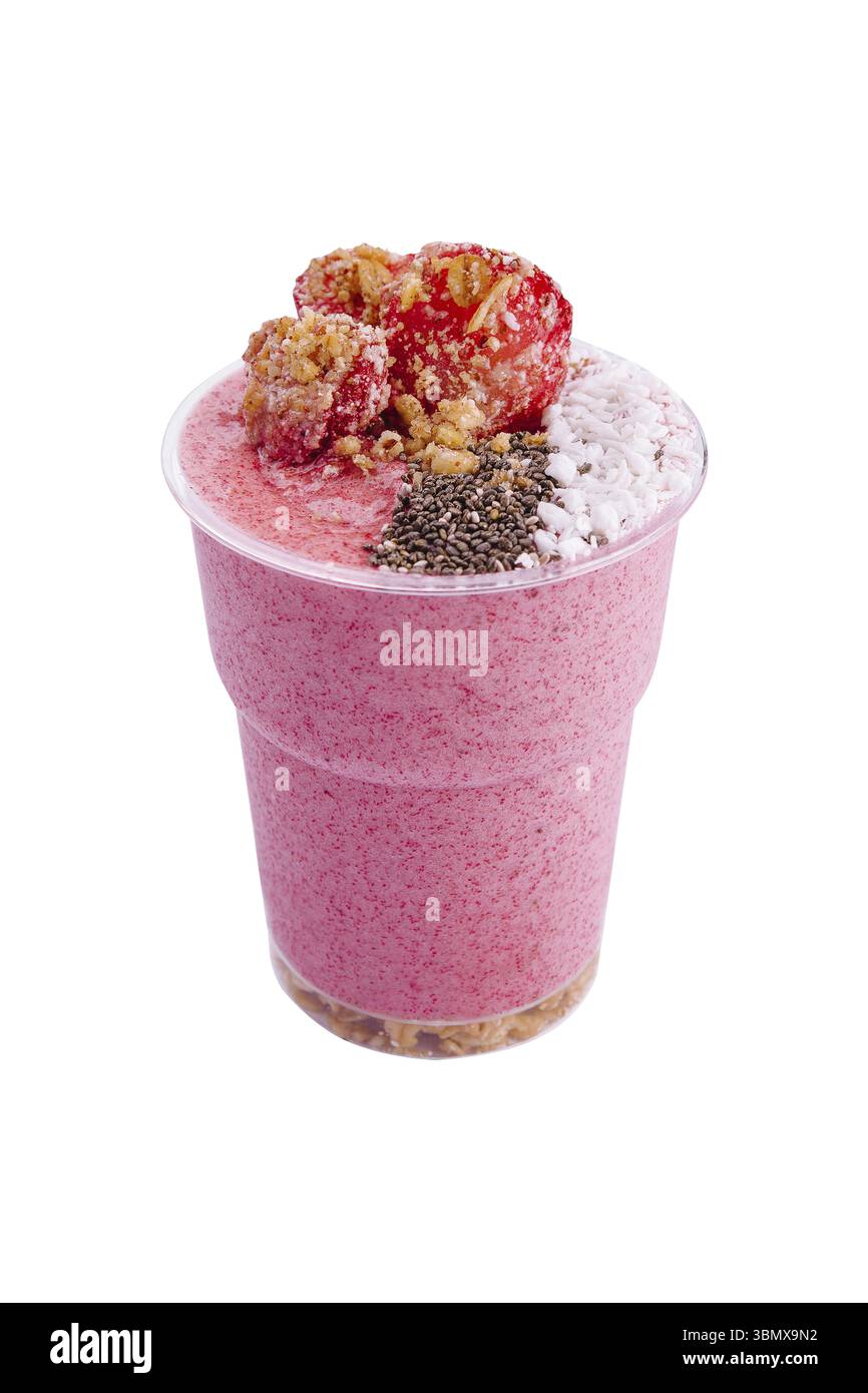 food still-life, Strawberry smoothie isolated on white background Stock ...