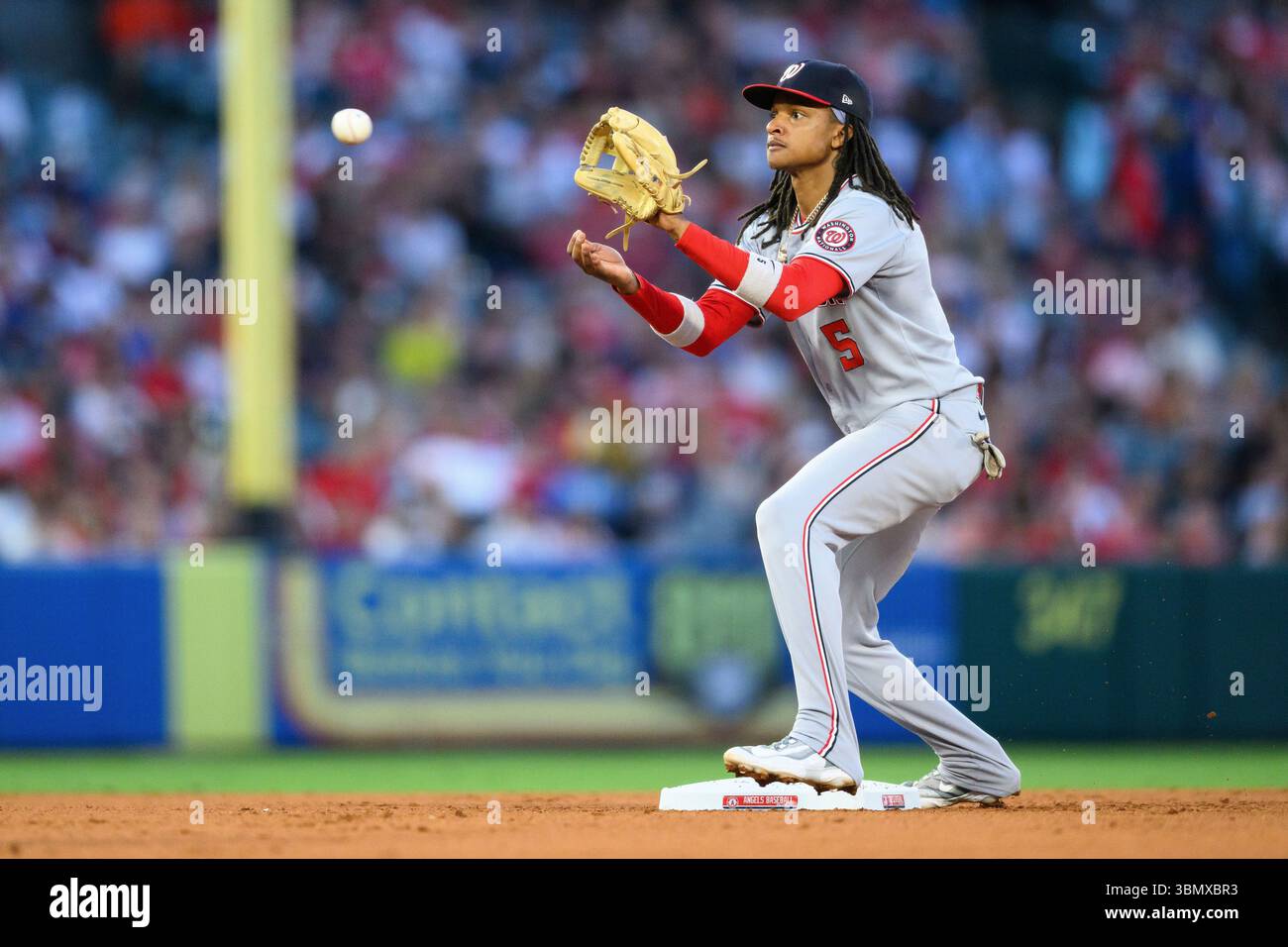 Washington Nationals shortstop CJ Abrams makes a catch at second base ...