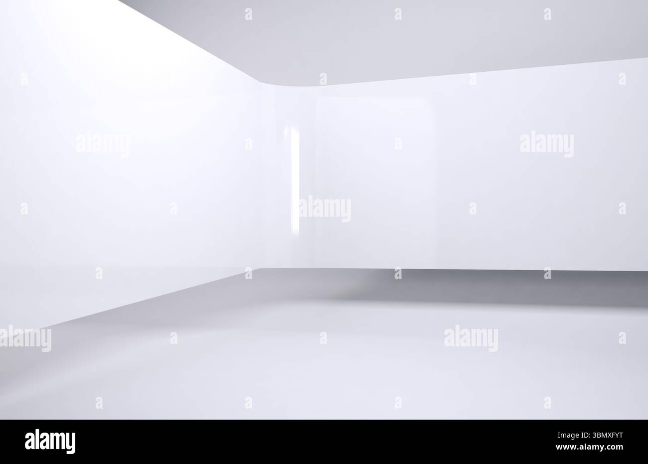 Empty white interior is featuring surfaces, floating ceiling panel ...